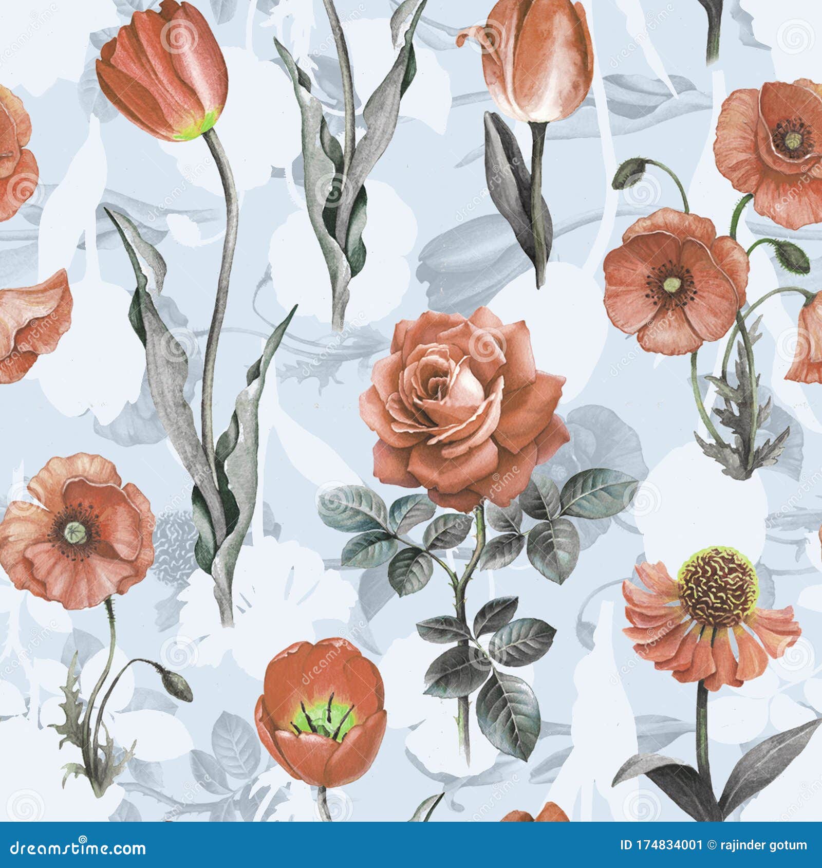 Digital Print Flower Pattern Design Stock Illustration - Illustration ...