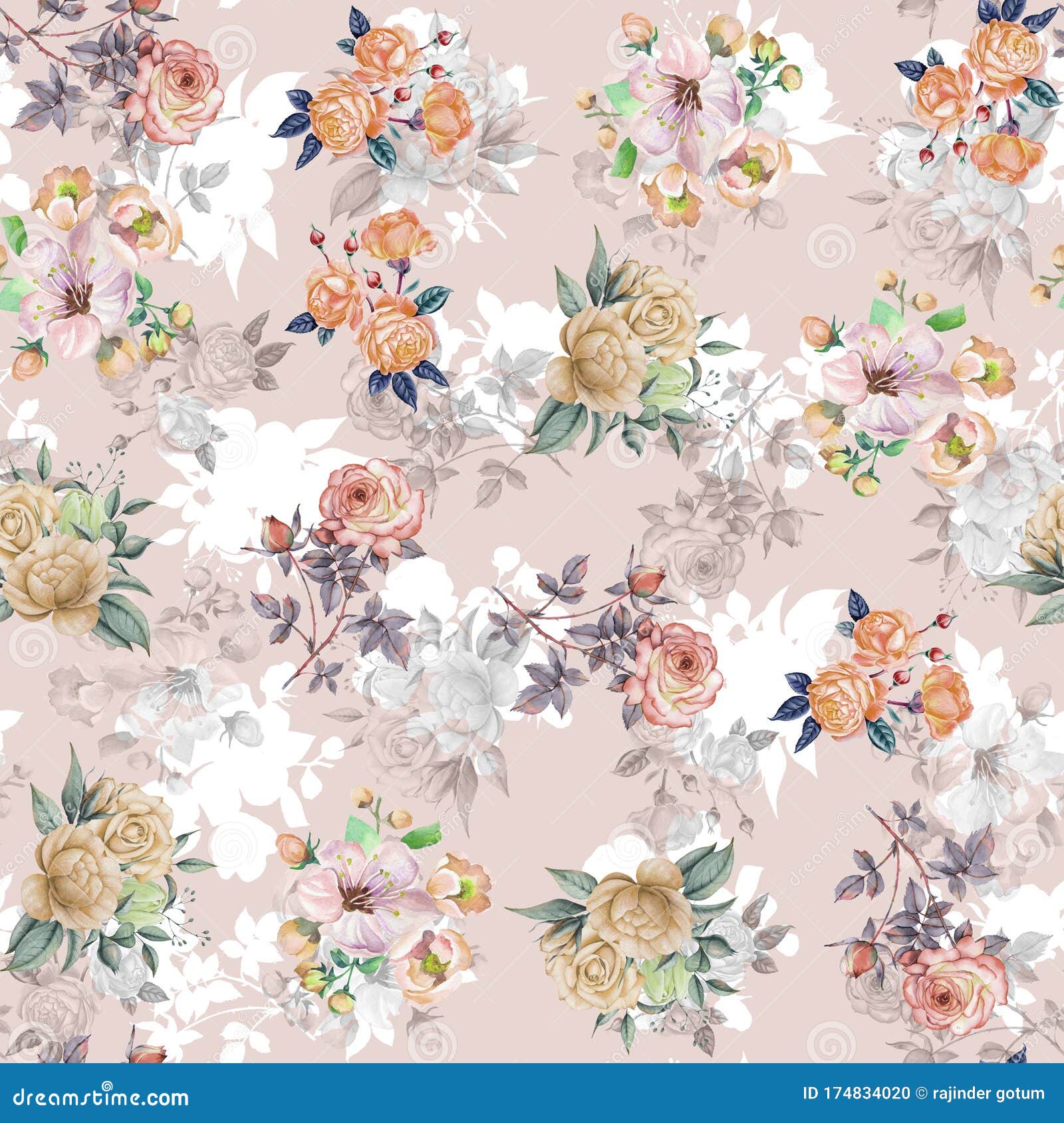 Digital Print Flower Pattern Design Stock Illustration - Illustration ...