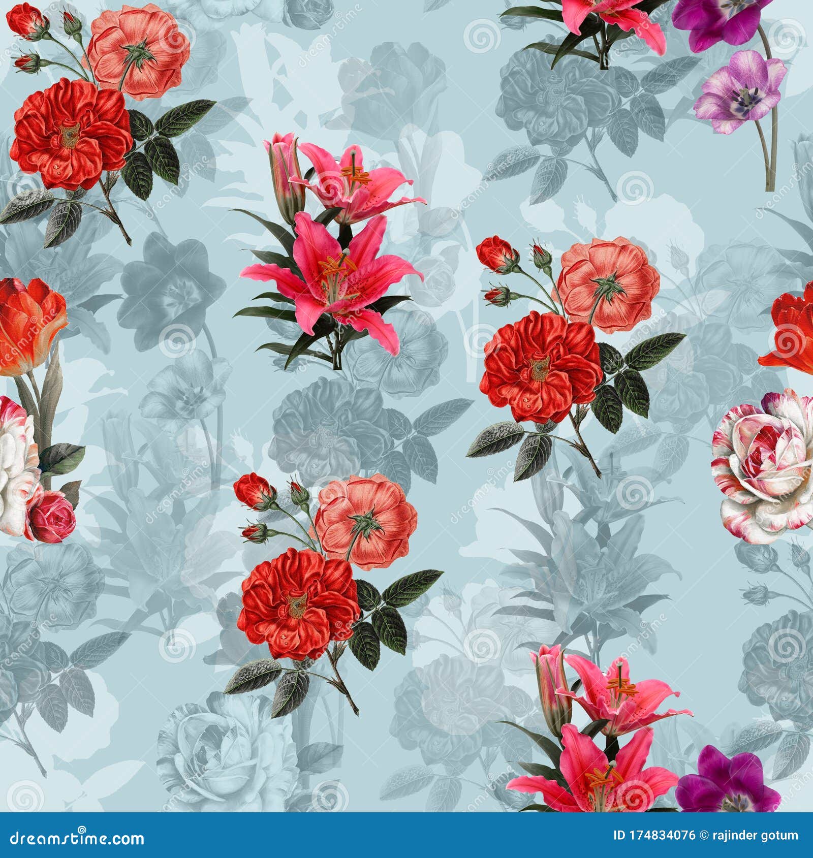 Digital Print Flower Pattern Design Stock Illustration - Illustration ...