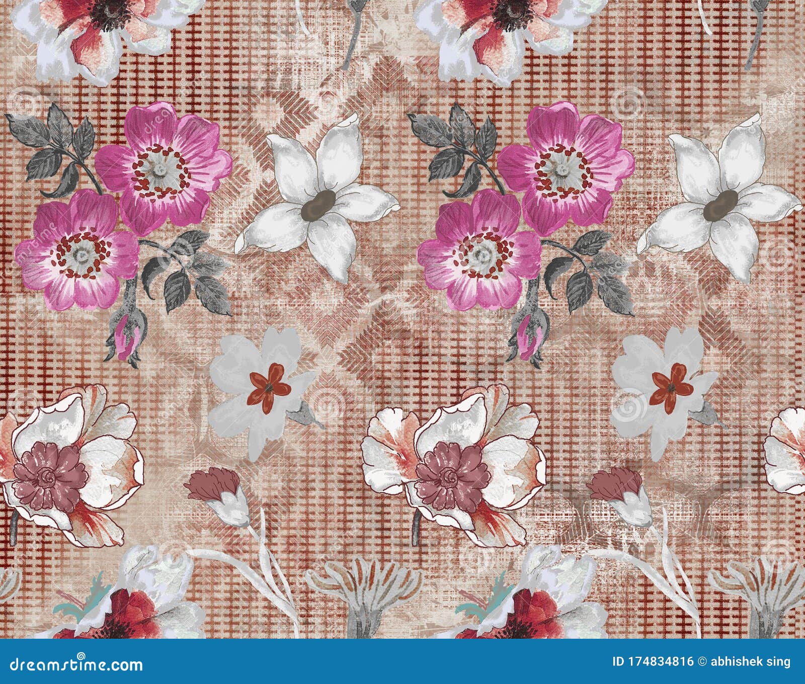 Digital Print Flower Pattern Design Stock Illustration - Illustration ...