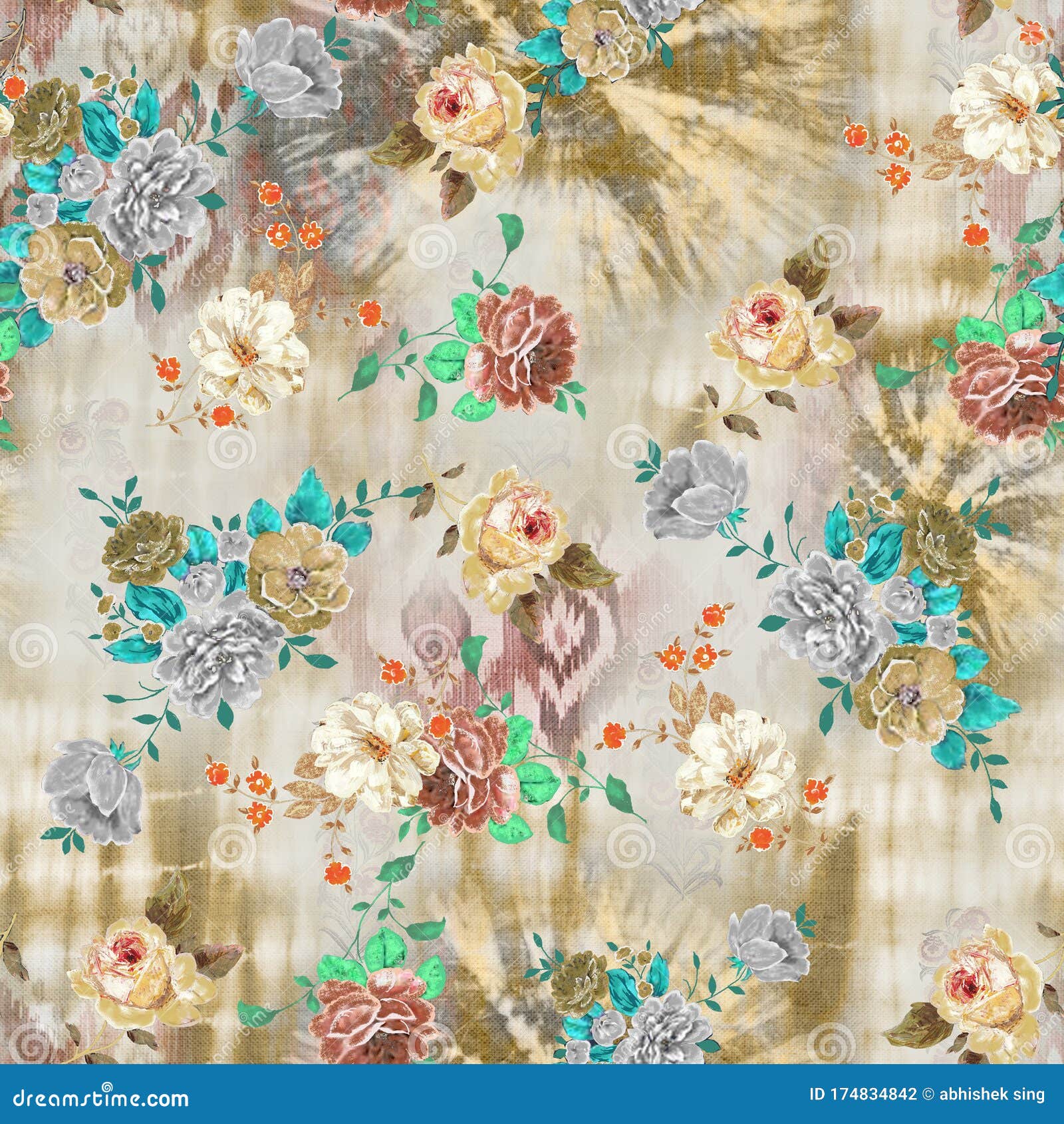 Digital Print Flower Pattern Design Stock Illustration - Illustration ...