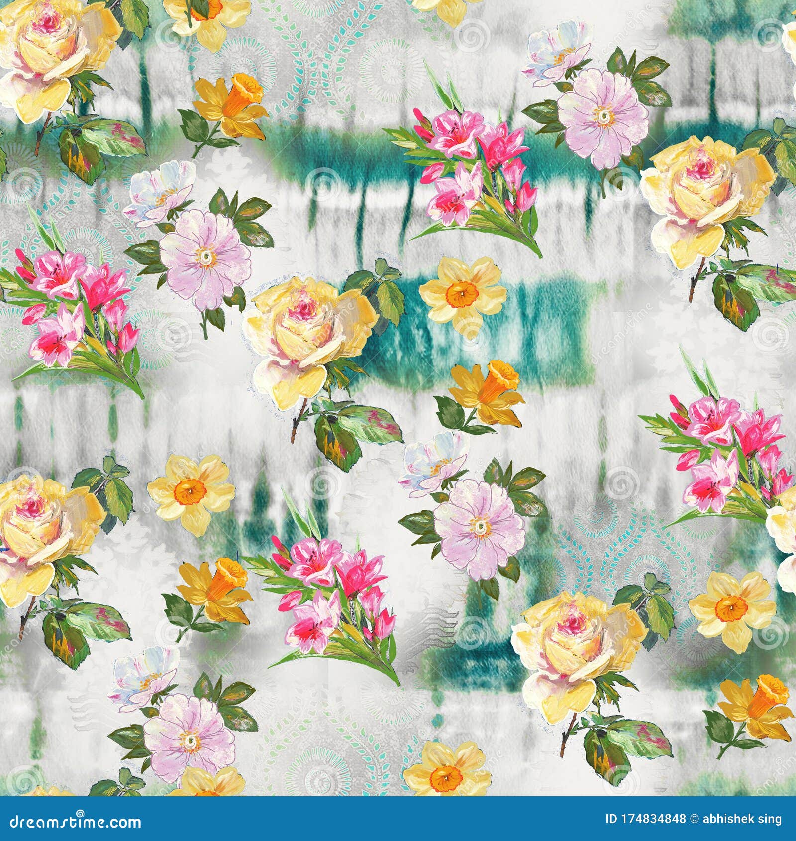 Digital Print Flower Pattern Design Stock Illustration - Illustration ...