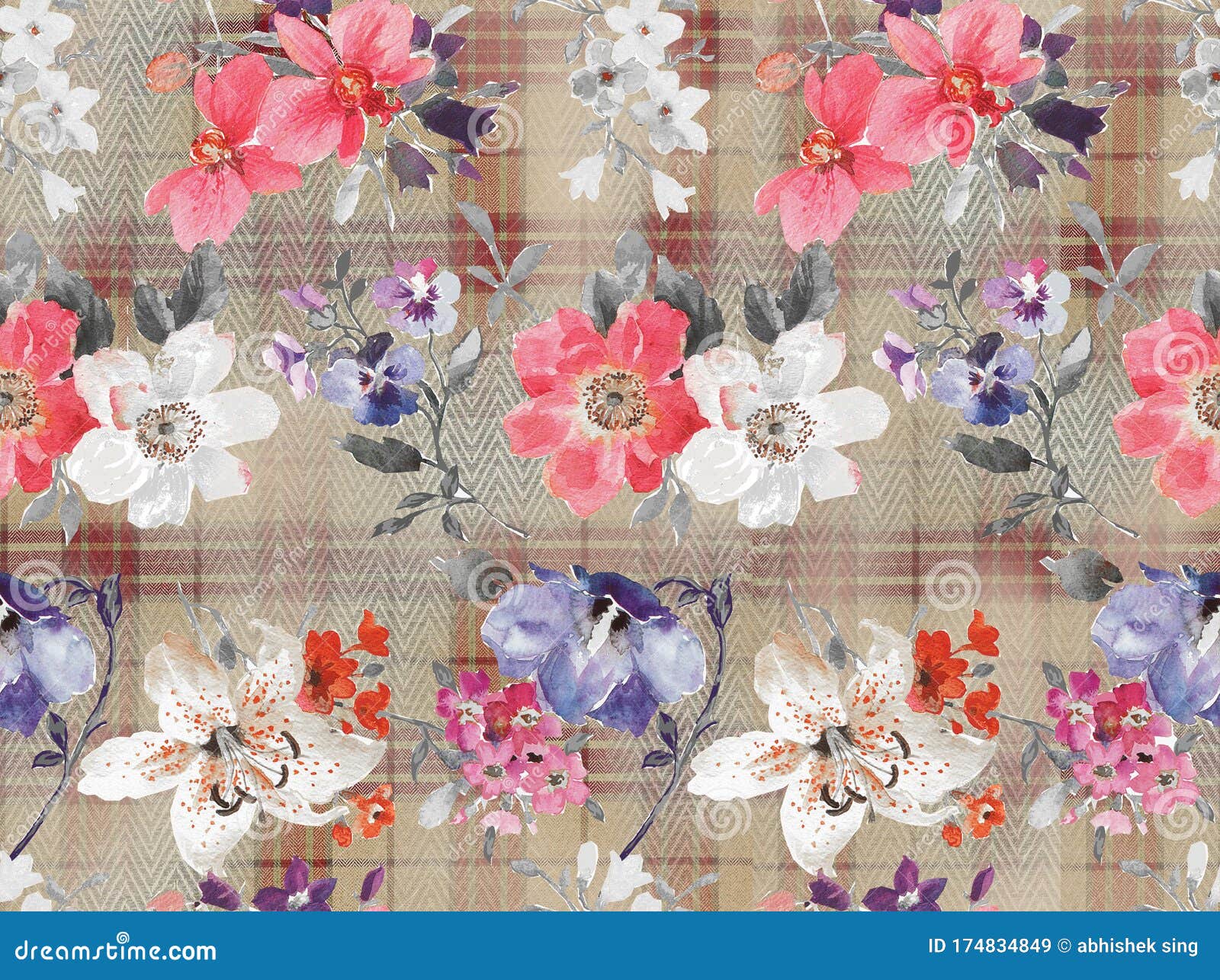 Digital Print Flower Pattern Design Stock Illustration - Illustration ...
