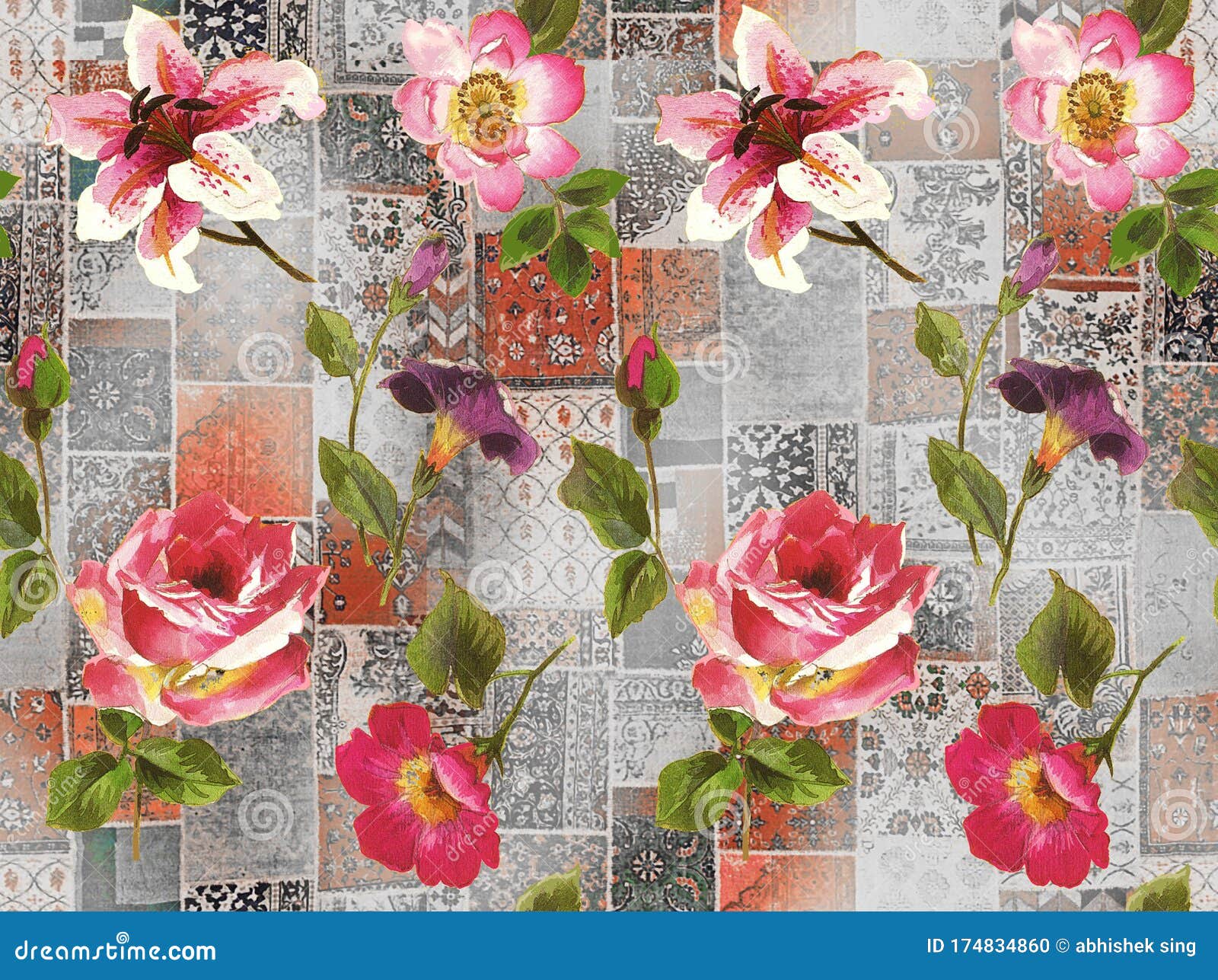 Digital Print Flower Pattern Design Stock Illustration - Illustration ...