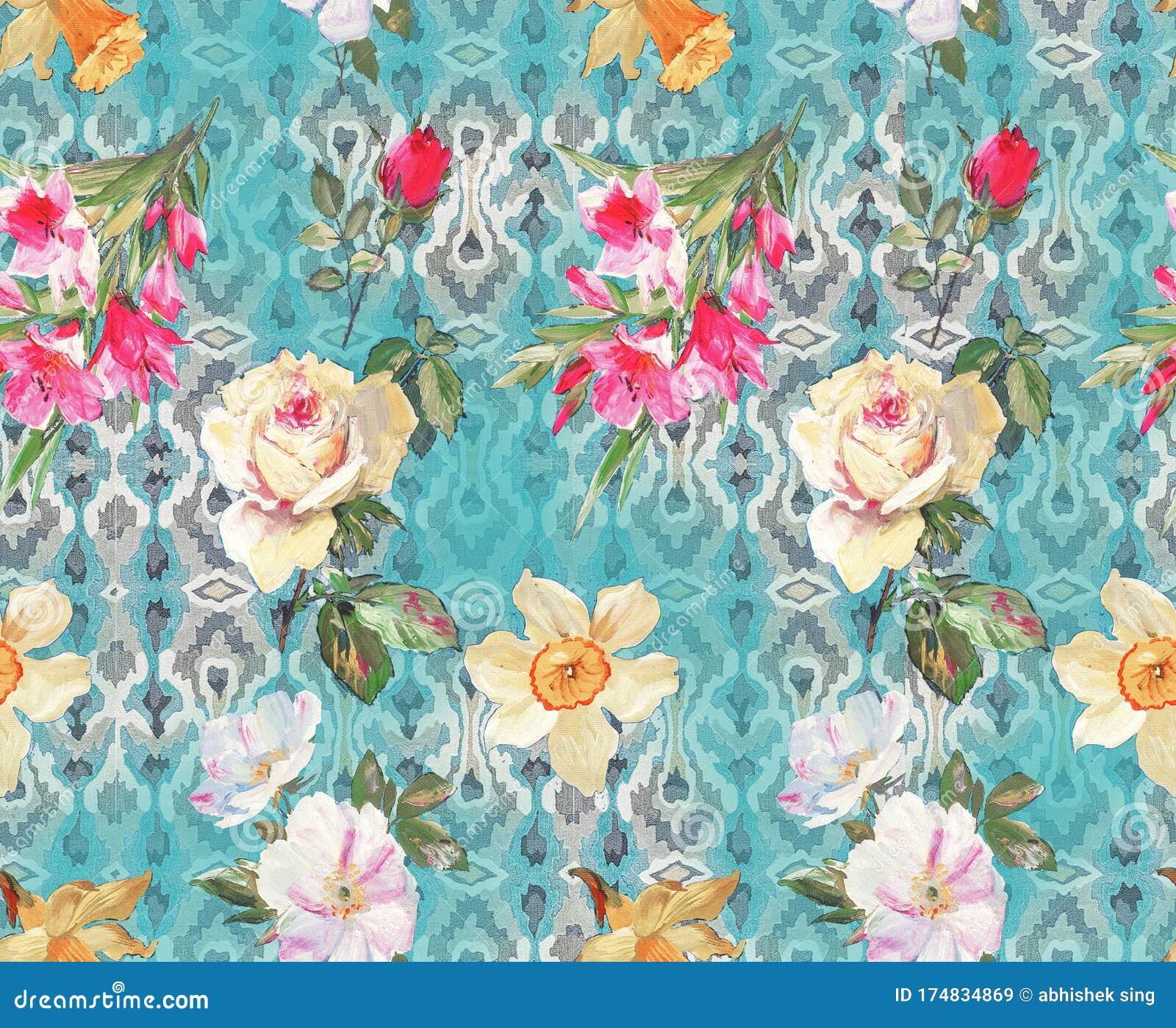 Digital Print Flower Pattern Design Stock Illustration - Illustration ...