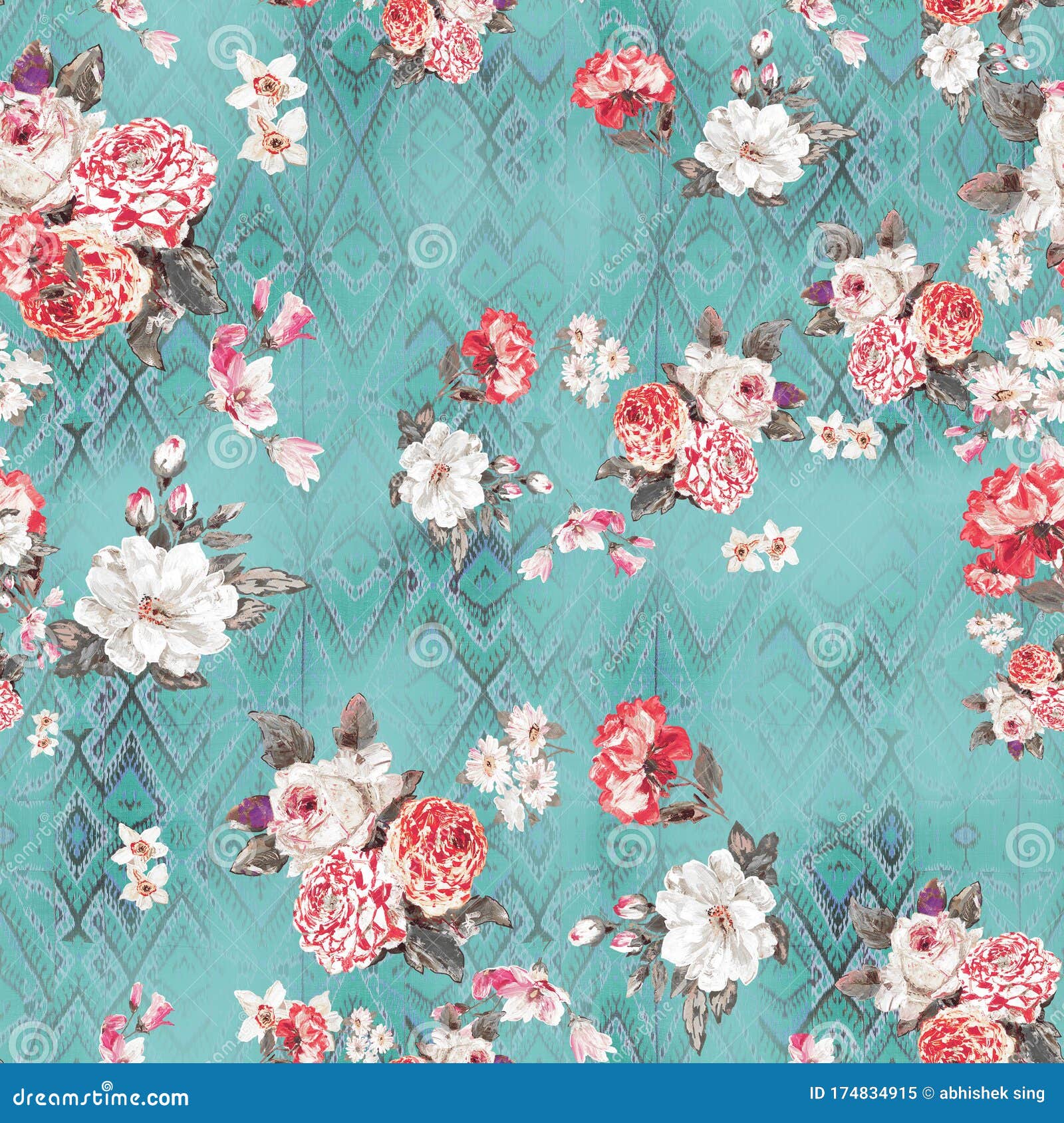 Digital Print Flower Pattern Design Stock Illustration - Illustration ...
