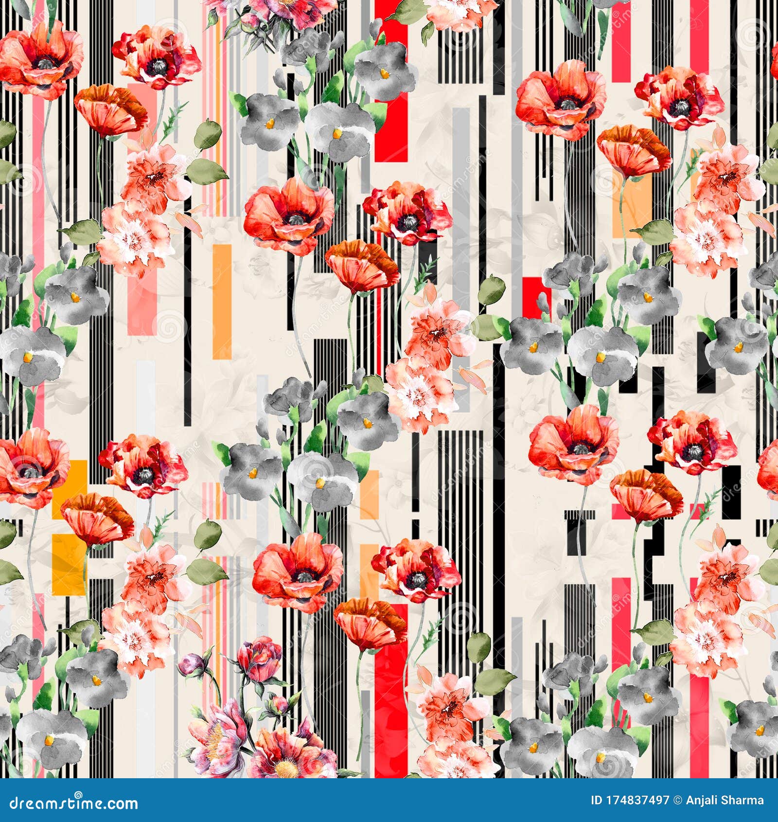 Digital Print Flower Pattern Design Stock Illustration - Illustration ...