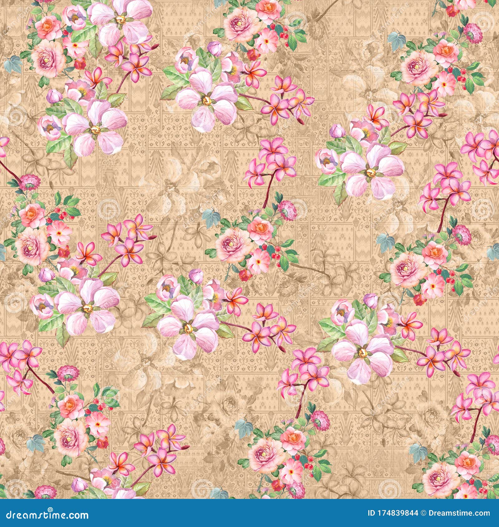 Digital Print Flower Pattern Design Stock Illustration - Illustration ...