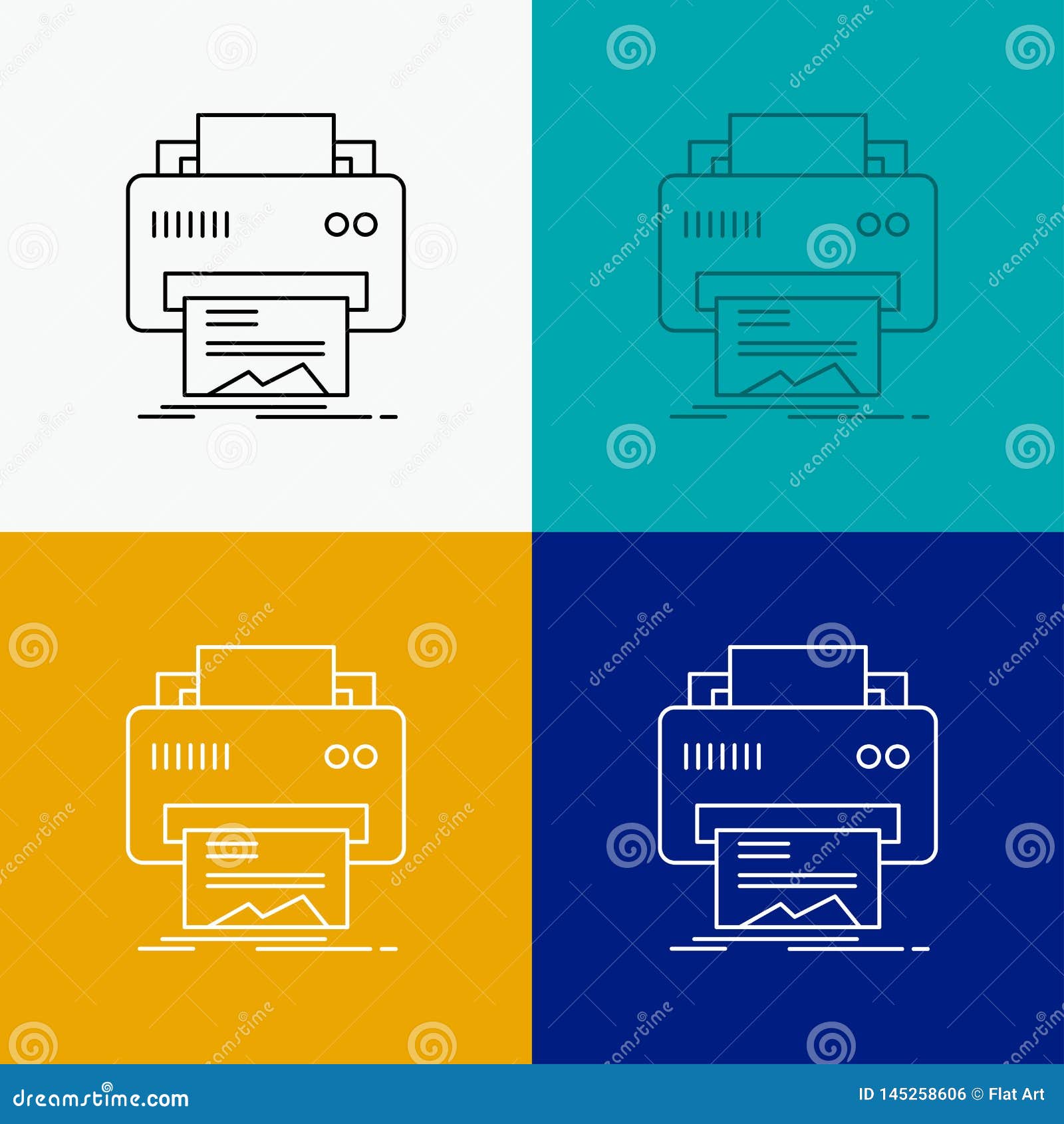 Digital, Printer, Printing, Hardware, Paper Icon Over Various ...