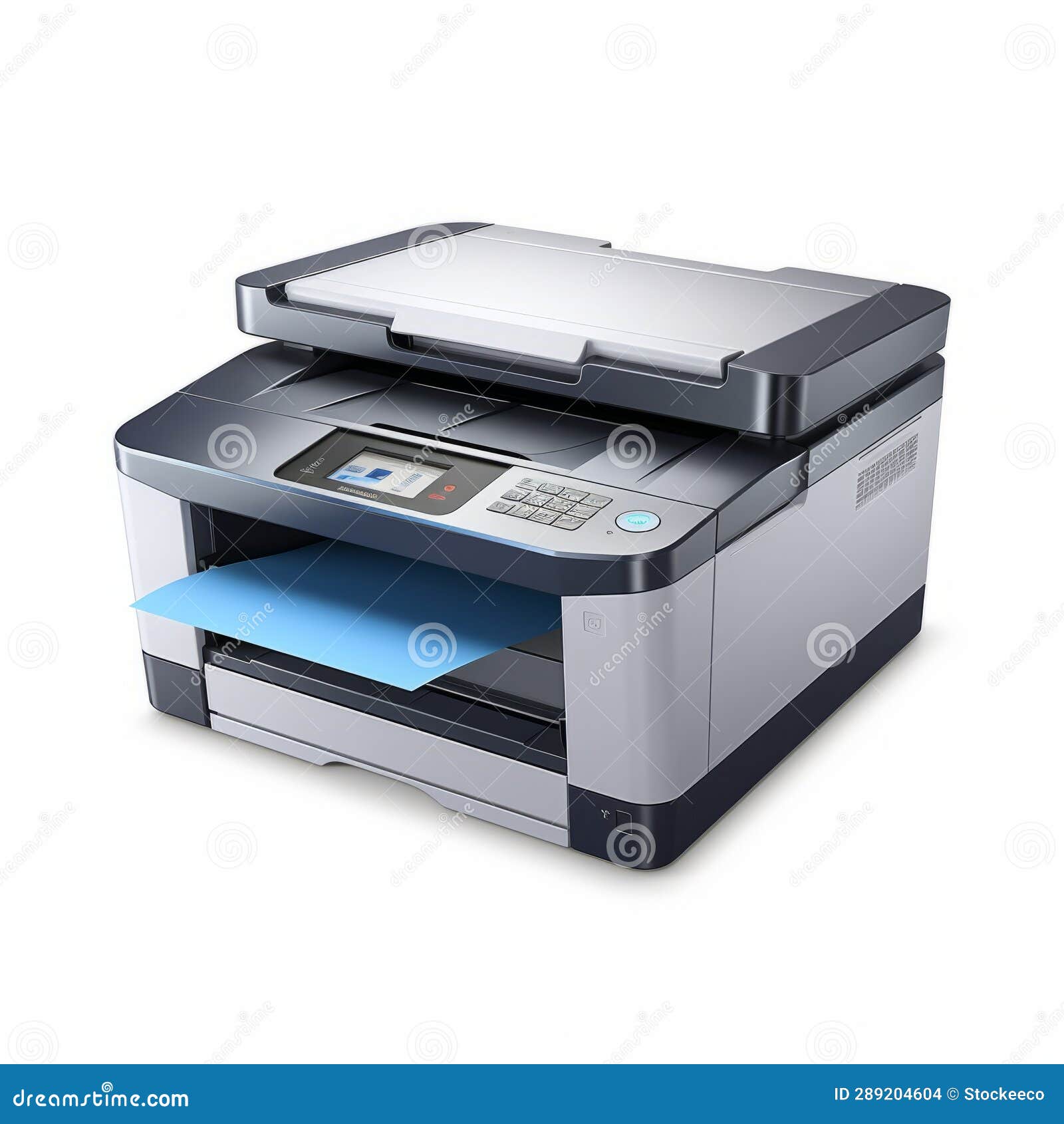 Digital Printer and Scanner with Blue Sheet of Paper Stock Illustration ...