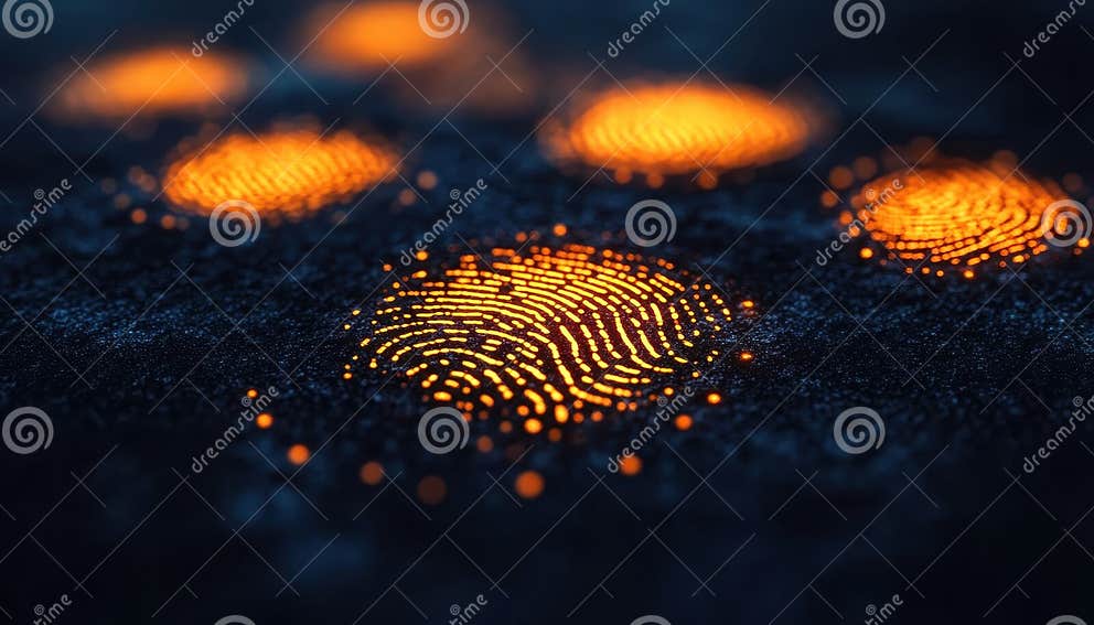 Digital Processing of Biometric Fingerprints on a Dark Surface with Glowing Details Stock Image ...