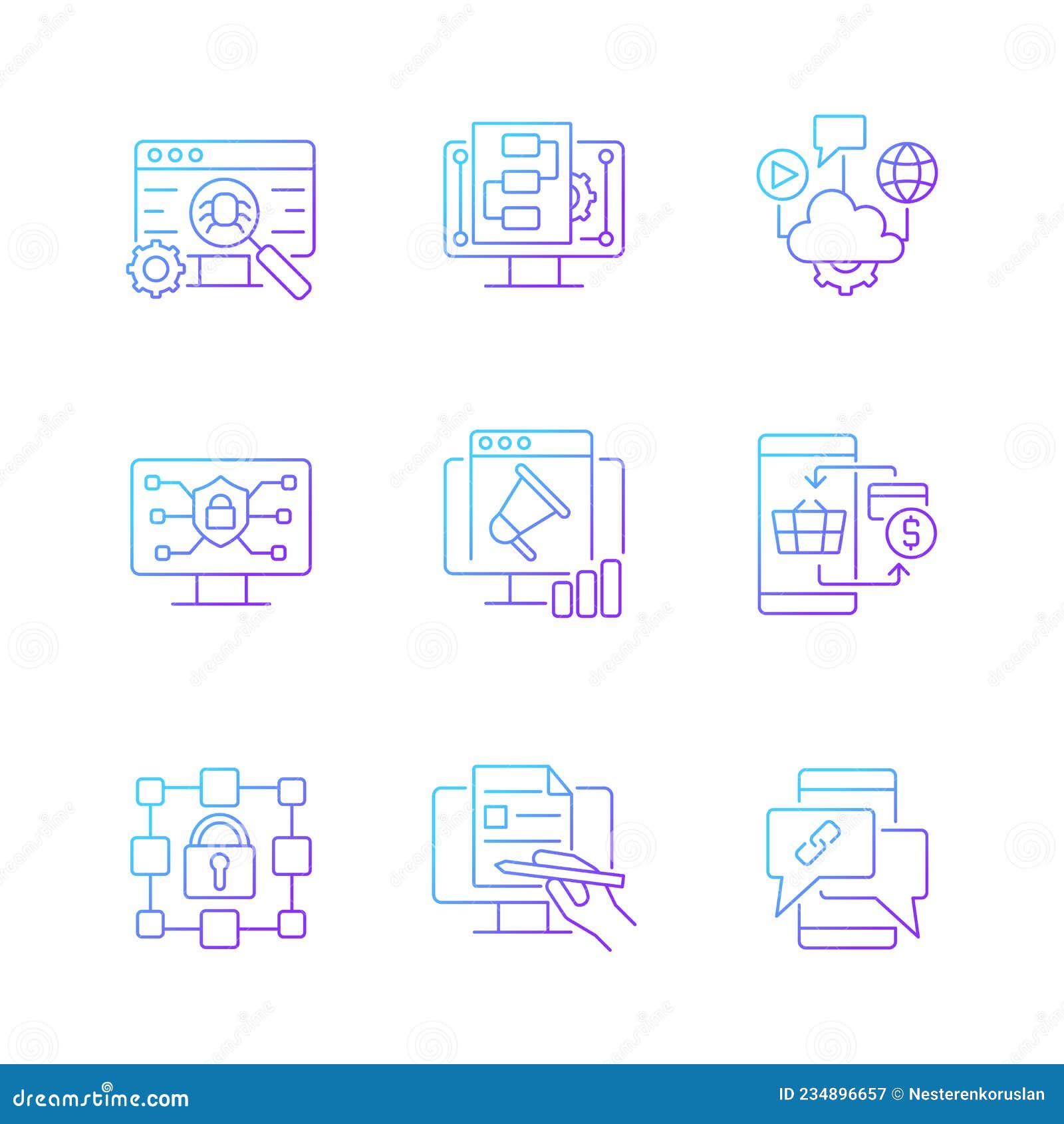 Digital Proficiency Gradient Linear Vector Icons Set Stock Vector - Illustration of mobile ...