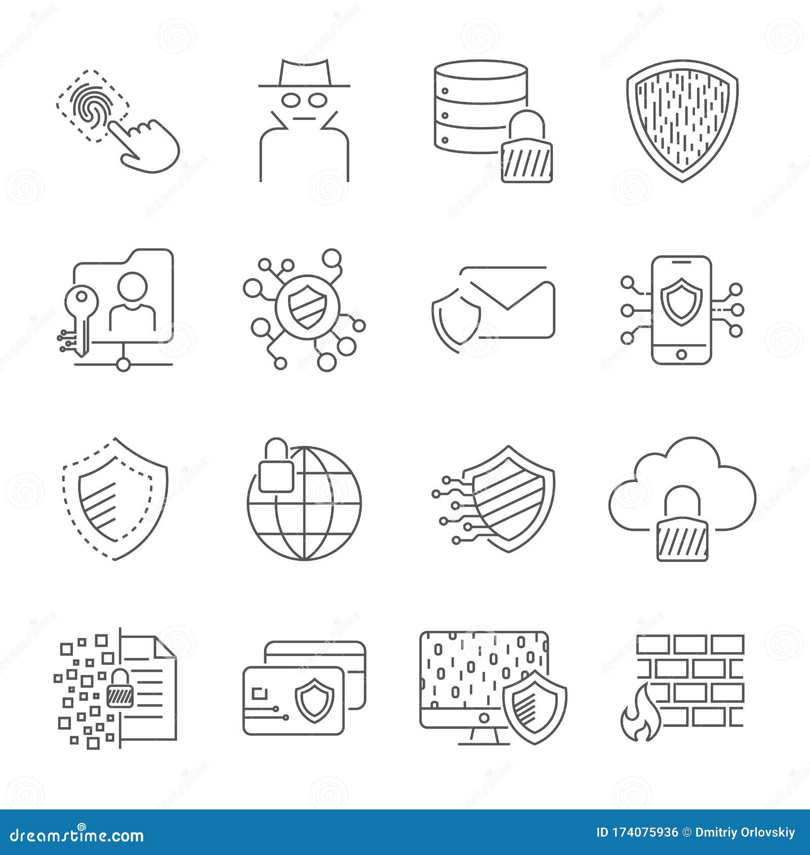 Digital Protection and Cyber Security Icons Set. Business Data ...