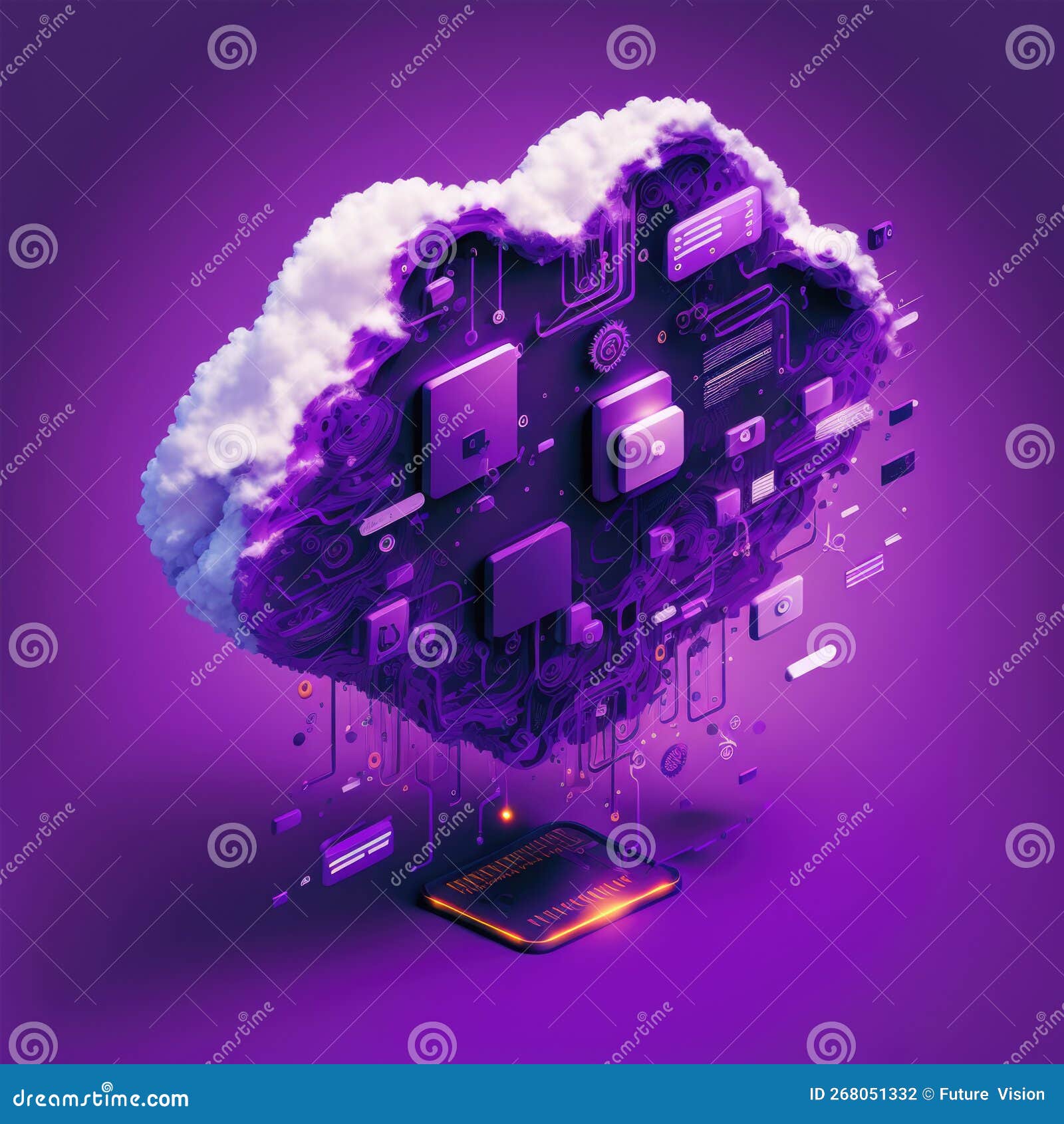 Digital Purple Cloud With Computer Circuit Board Created Using Generative Ai Technology Stock