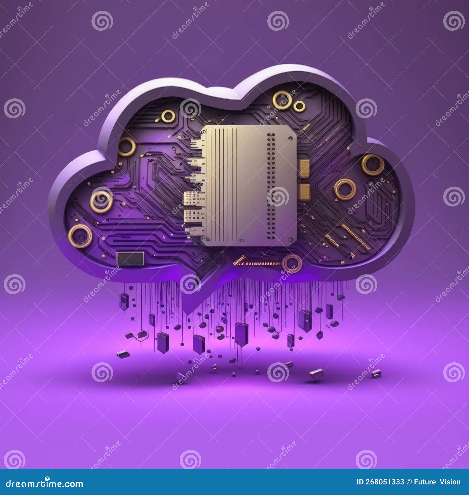 Digital Purple Cloud With Computer Circuit Board Created Using Generative Ai Technology Stock