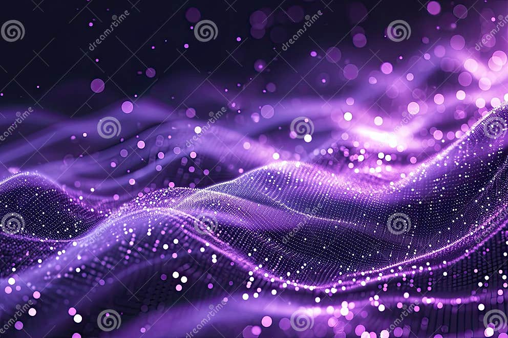 Digital Purple Particles Wave and Light, Abstract Background with ...
