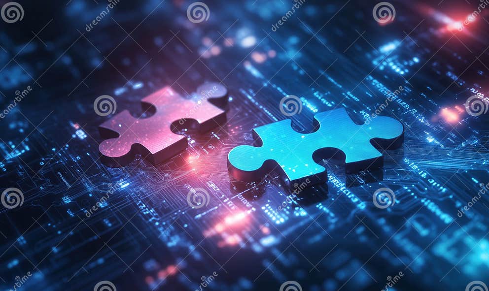 Digital Puzzle Pieces Representing Technology Integration, Innovation, and Problem-solving in a ...