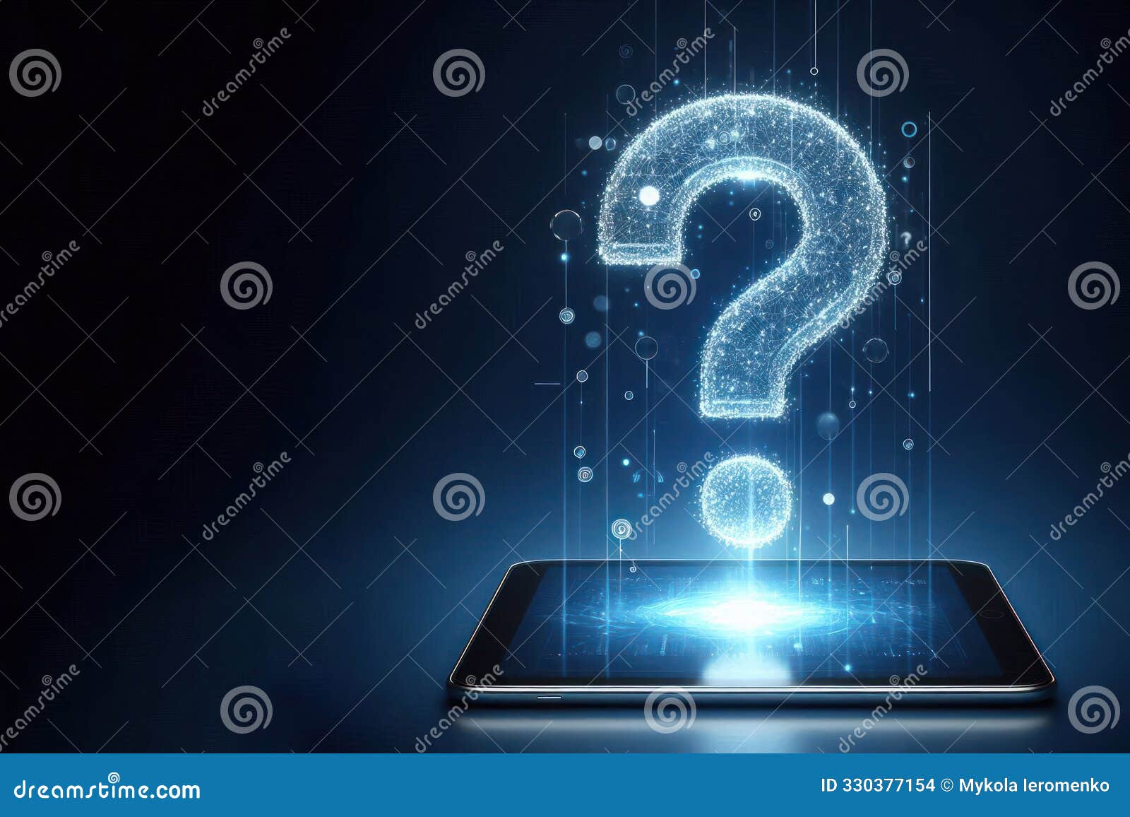 A Digital Question Mark Above the Tablet Screen. Space for Text. Stock ...
