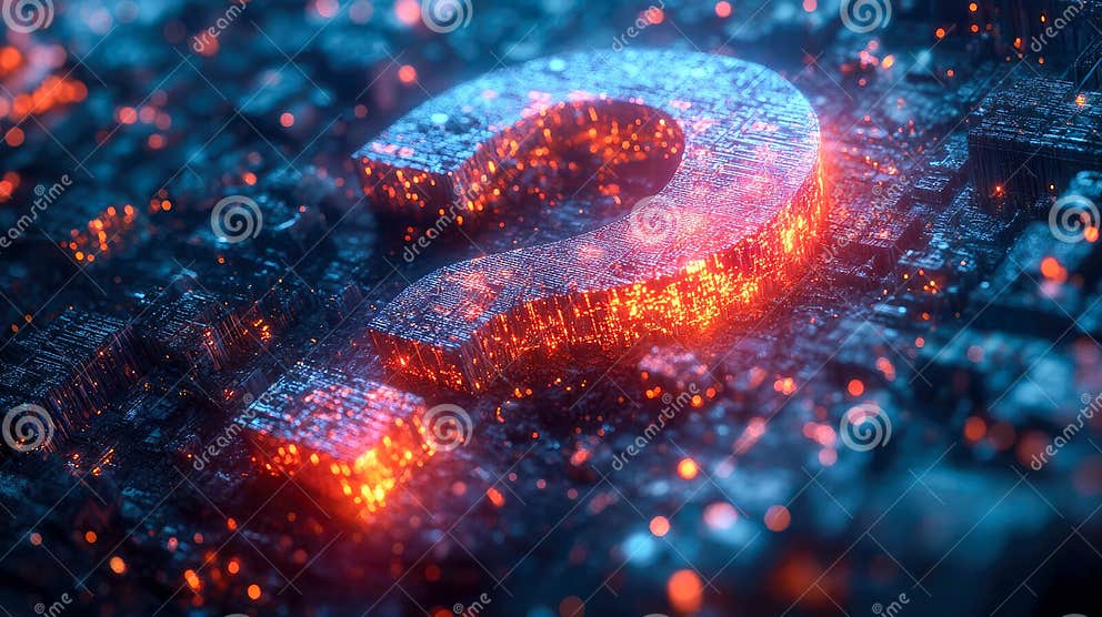 A Digital Question Mark Floating Above a Holographic Circuit Board ...