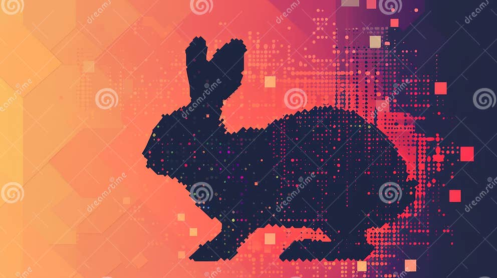 Digital Rabbit Silhouette with Abstract Pixel Effect Stock Image ...