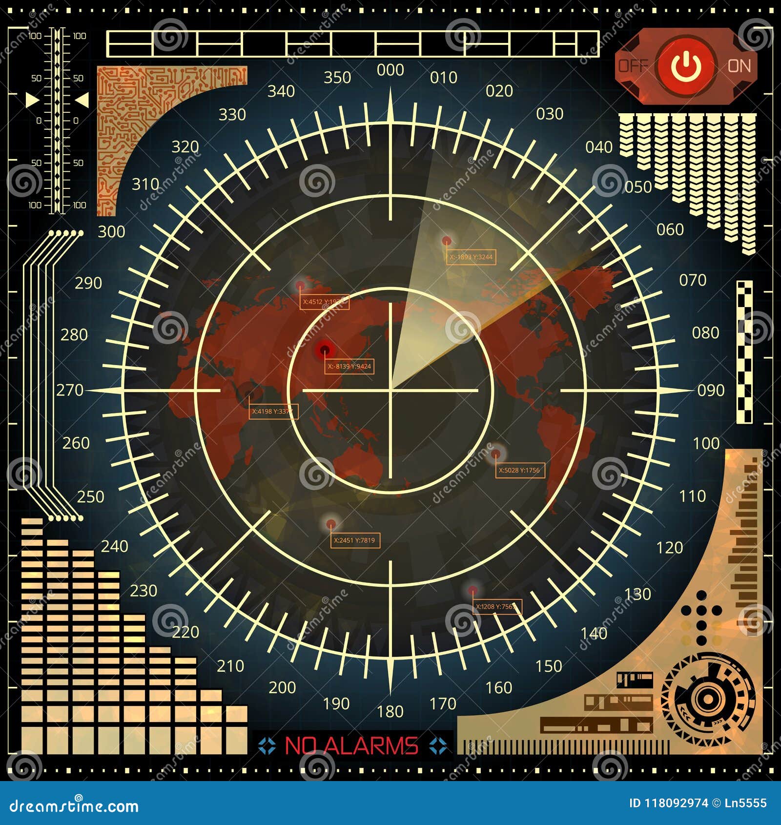 Digital Radar Screen with World Map, Targets and Futuristic User ...