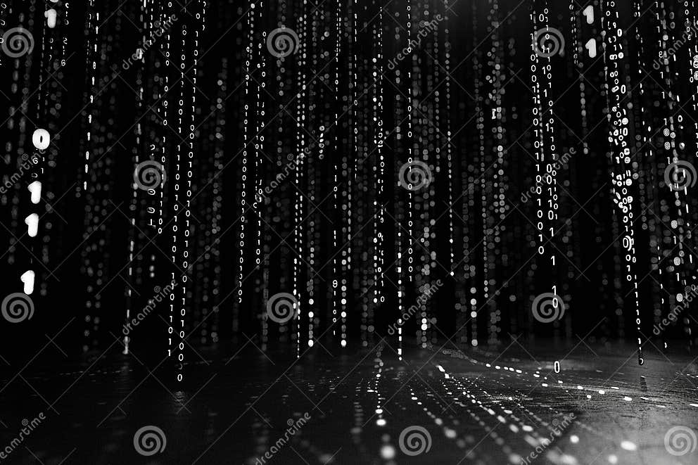 Digital Rain Binary Code Falling into the Darkness Stock Illustration ...