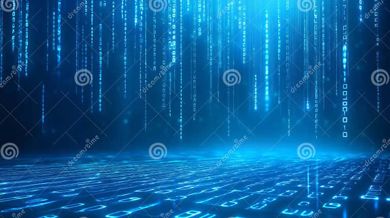 Digital Rain with Glowing Binary Code Cascading in a Futuristic, Blue ...