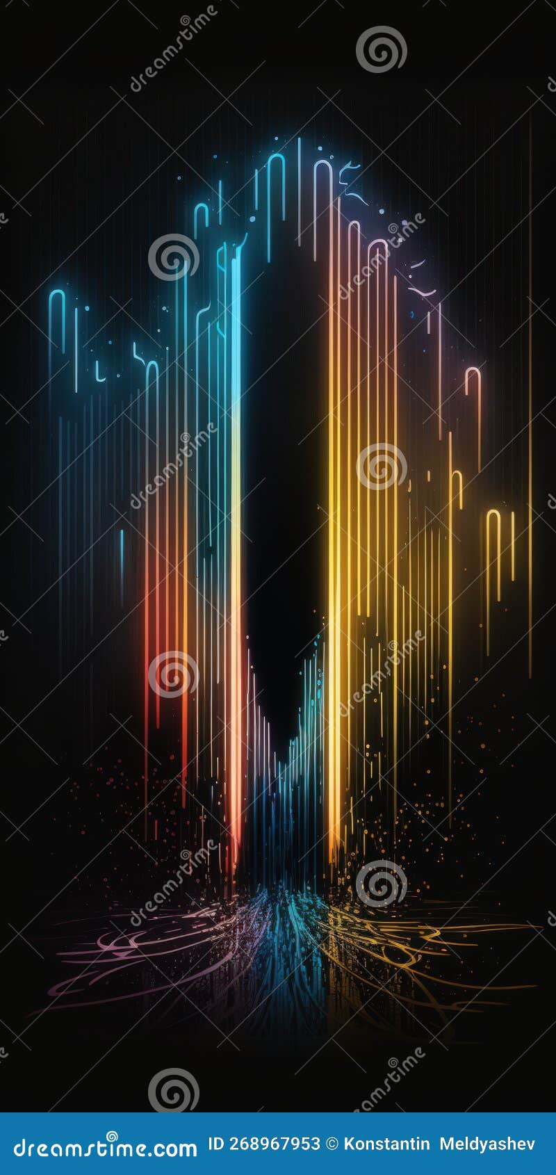 Digital Rain of Neon Lines in the Dark Digital Illustration Art Stock ...