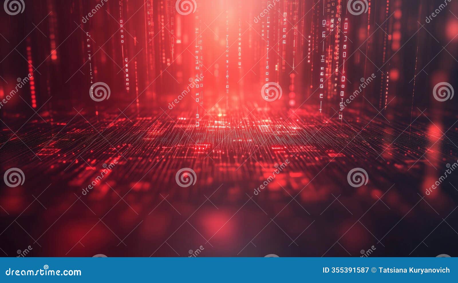 Digital Rain with Red Glowing Binary Code, Abstract Technology Background Stock Image - Image of ...
