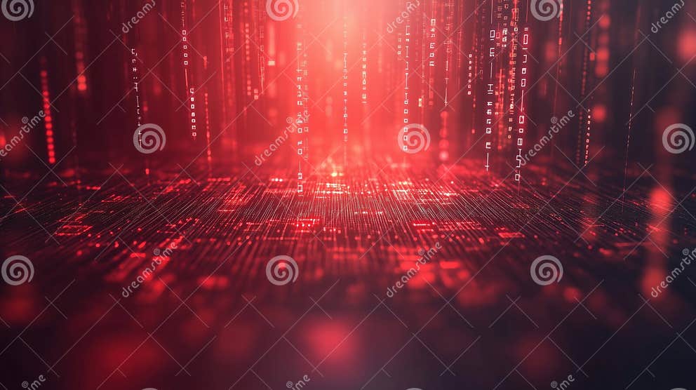 Digital Rain with Red Glowing Binary Code, Abstract Technology Background Stock Image - Image of ...