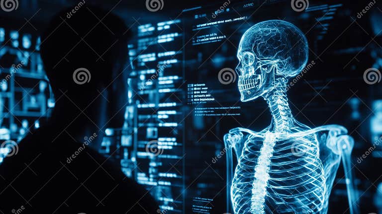 Digital X Ray of Human Skeleton on Computer Screen Stock Illustration ...