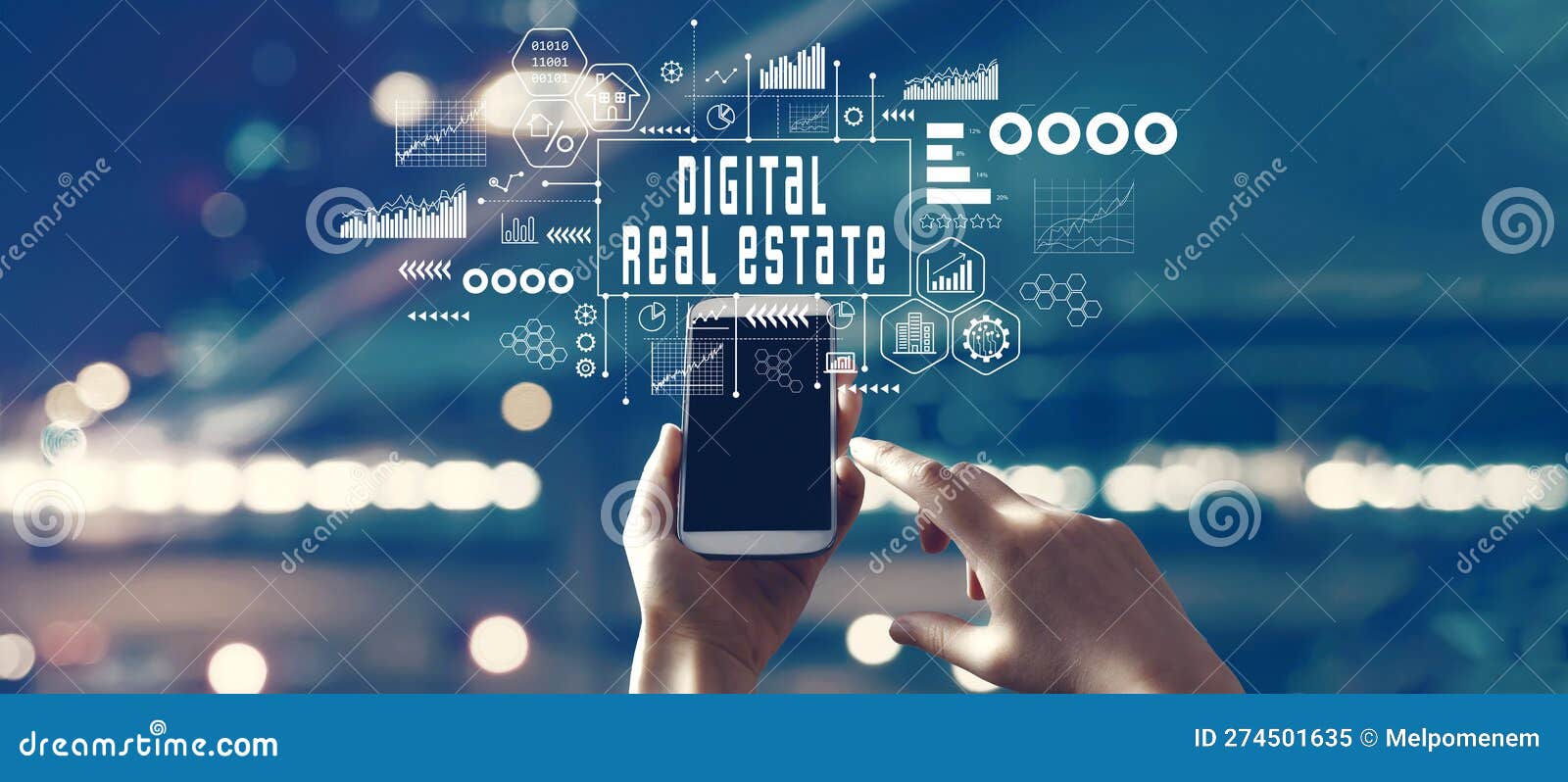 Digital Real Estate Concept with Person Using Smartphone Stock Image ...