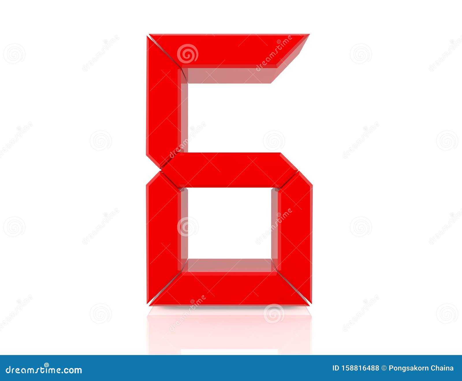 Digital Red Number 6 Isolated on White Background 3d Rendering Stock ...