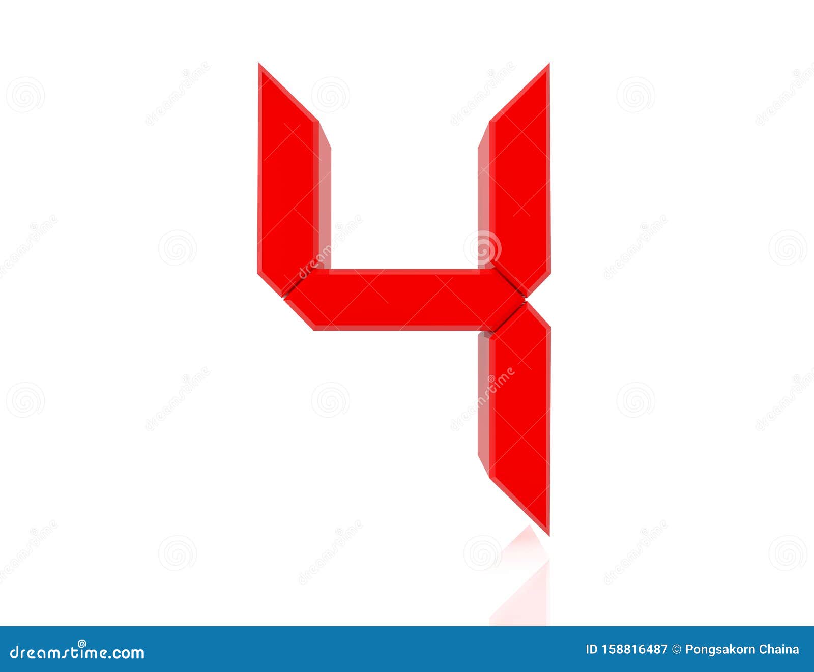 Digital Red Number 4 Isolated on White Background 3d Rendering Stock ...