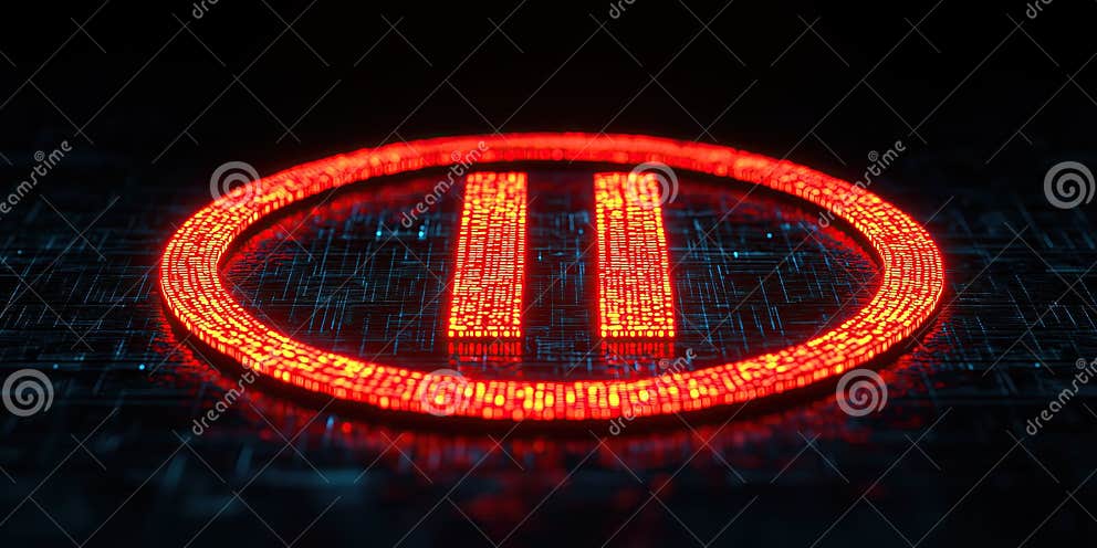 Digital Red Pause Symbol Glowing on Dark Background with Tech Feel ...