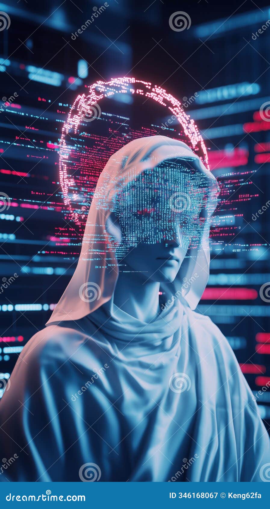 Religious Figure Resembling Angel With Digital Background, Serene ...