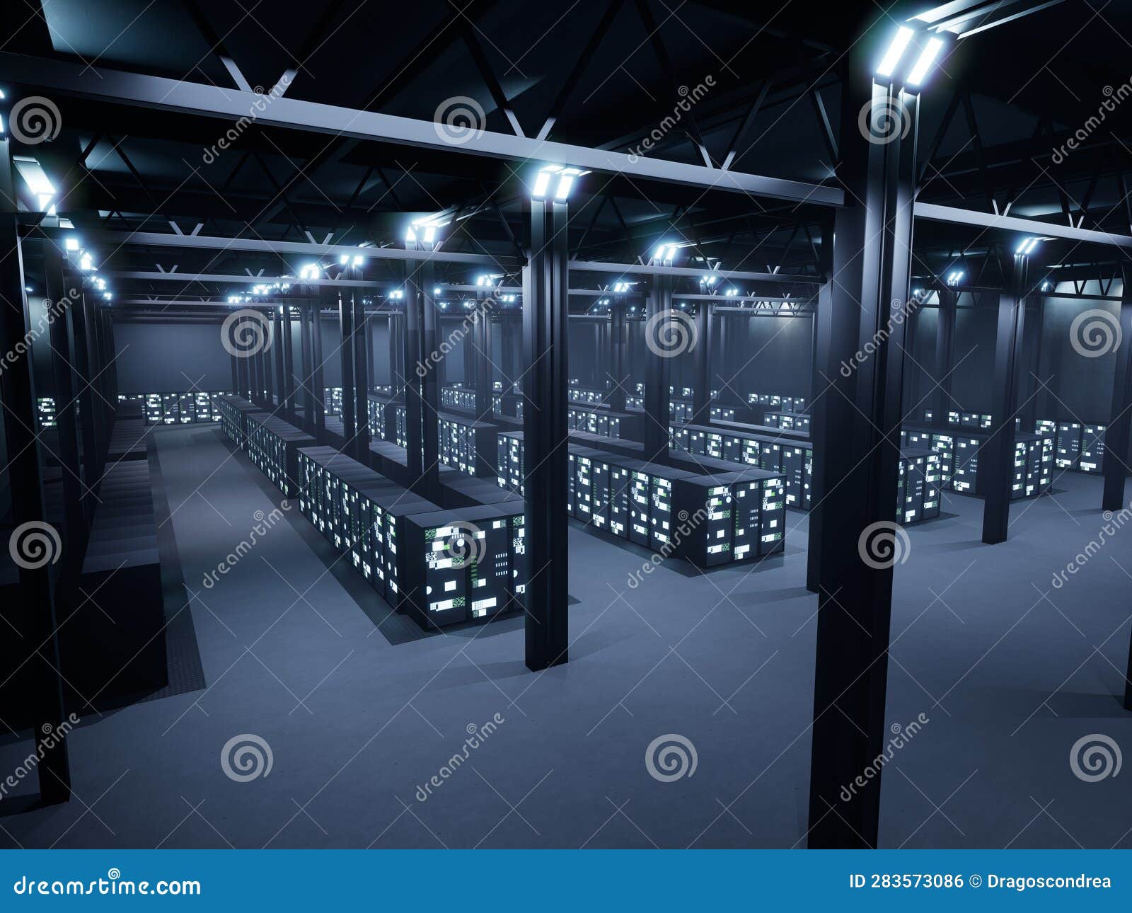 Digital Render Farm with Racks and Light Stock Illustration ...