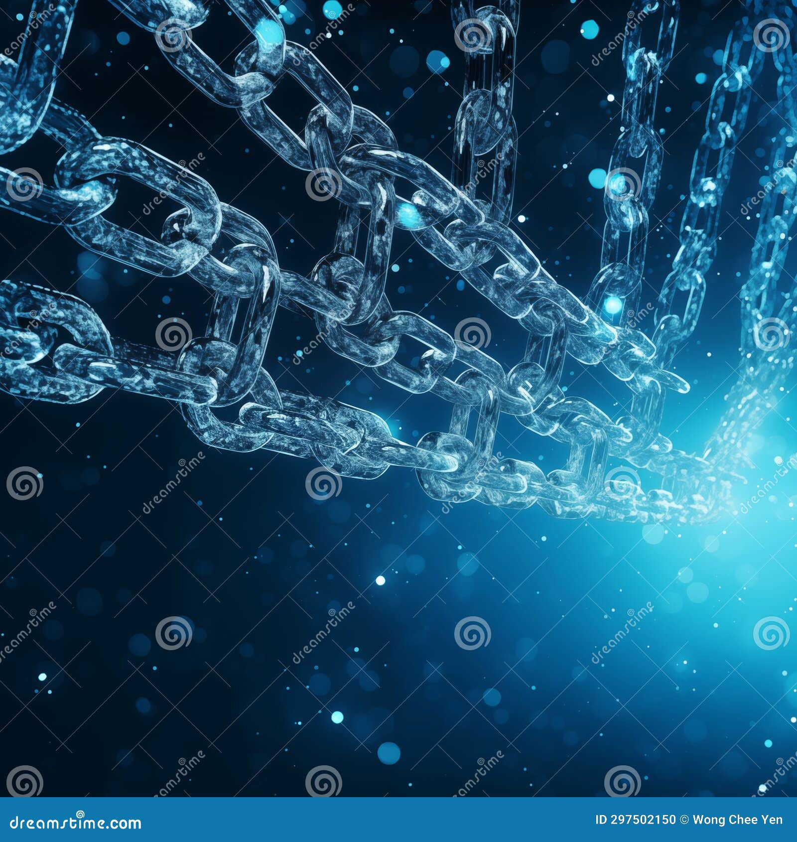 Digital Render Holographic Blue Glassy Chain Links Stock Illustration ...