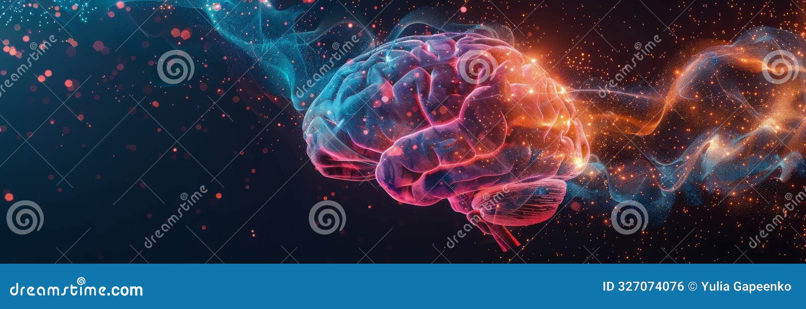 Digital Render of Human Brain with Blue and Red Light Effects Stock ...