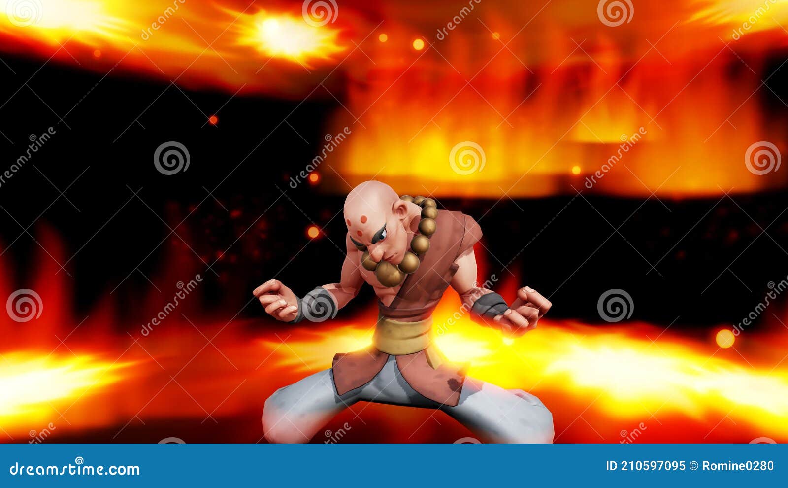 Digital Rendering Cartoon Warrior Monk Ninja Motion Background Stock ...