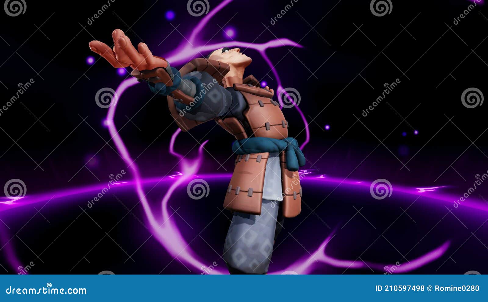 Digital Rendering Cartoon Warrior Monk Ninja Motion Background Stock ...