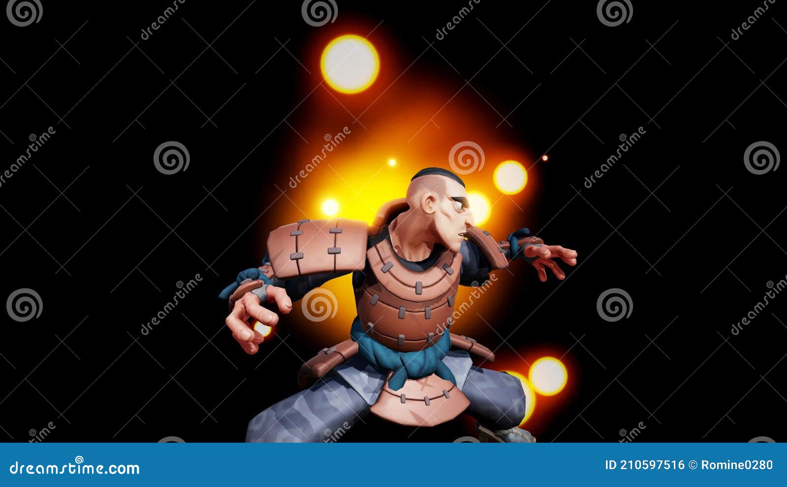 Digital Rendering Cartoon Warrior Monk Ninja Motion Background Stock ...