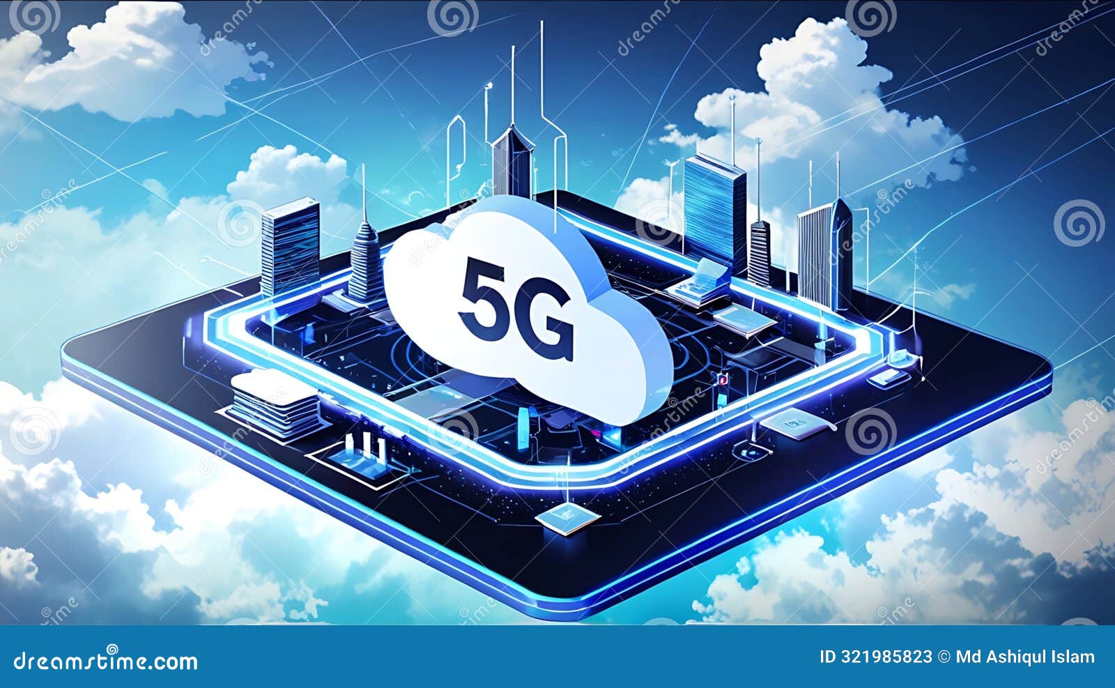 A Digital Rendering of a City with a Cloud in the Sky Stock ...