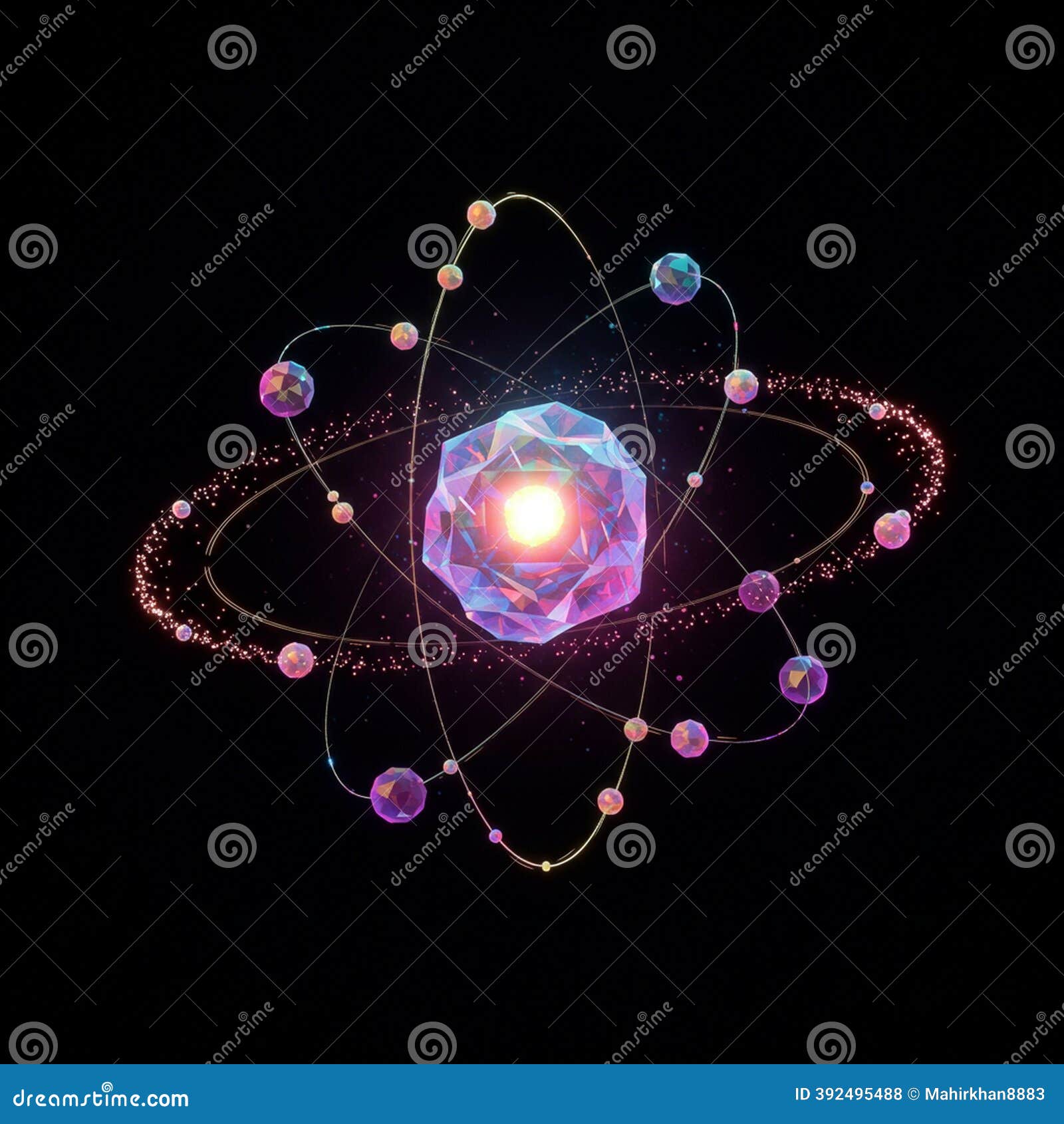 3D Rendering Of An Atom Atomic Structure With Protons Neutrons And Electrons In A Dynamic And ...