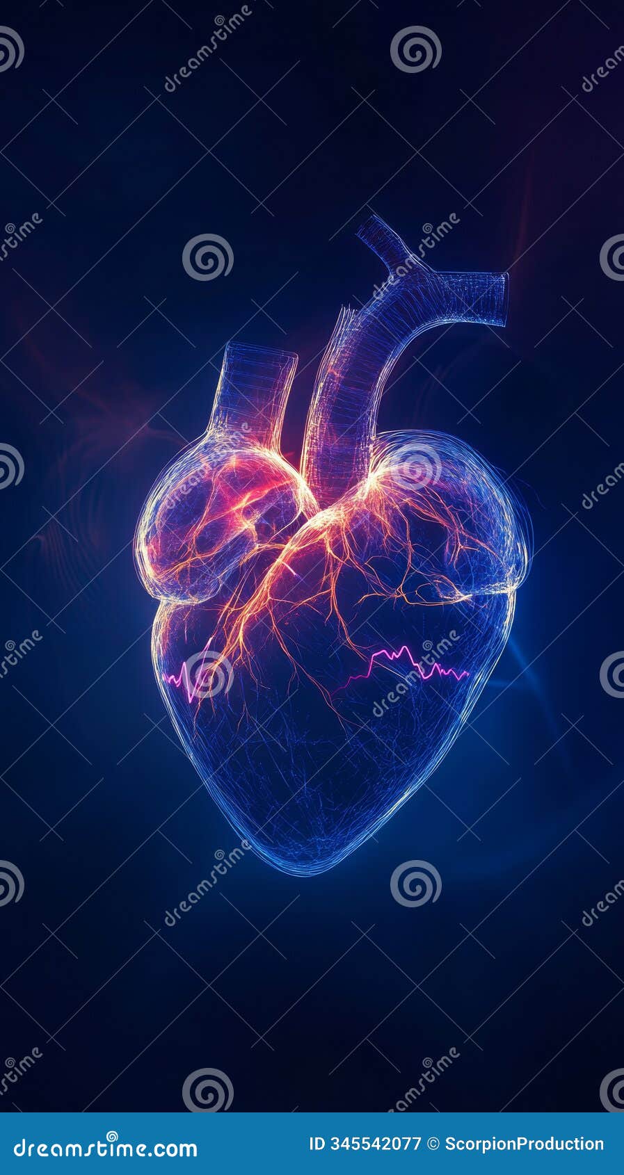Digital Rendering of Heart with Neon Veins and Pulse Visualization ...