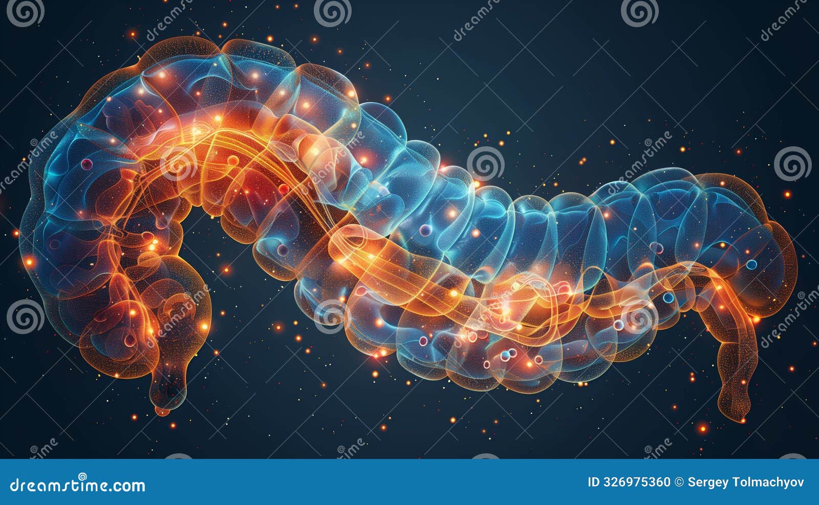 A Digital Rendering of a Human Intestine with Glowing Particles Stock ...
