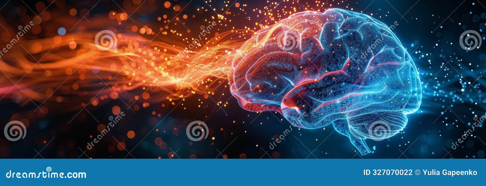 Digital Render of Human Brain with Blue and Red Light Effects Stock ...