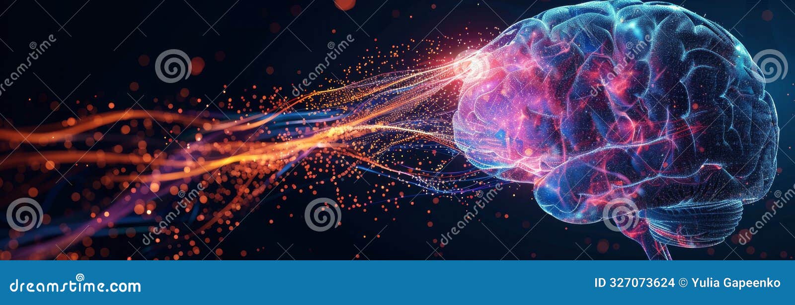Digital Render of Human Brain with Blue and Red Light Effects Stock ...