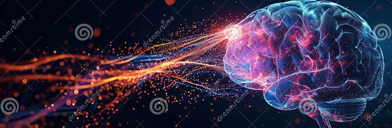 Digital Render of Human Brain with Blue and Red Light Effects Stock ...