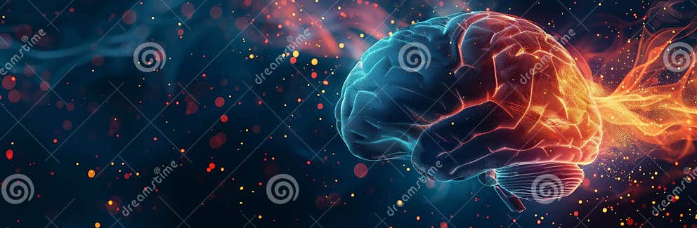 Digital Render of Human Brain with Blue and Red Light Effects Stock ...